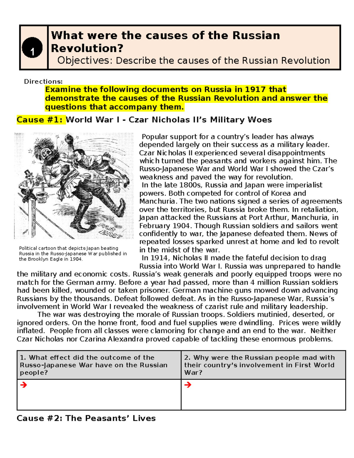 Russian Revolution Causes -NV Abbr 25 w EP - What were the causes of ...