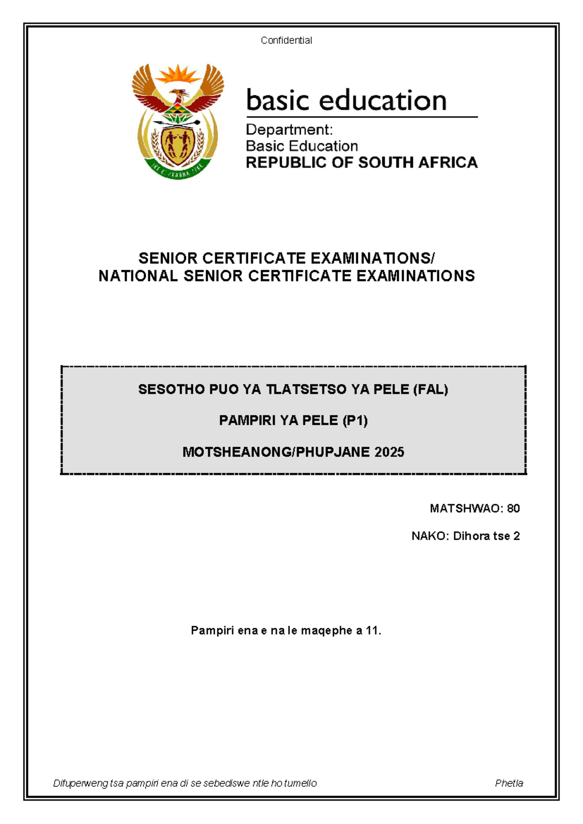 Sesotho FAL P1 Final Exam Paper - May/June 2025 - Studocu