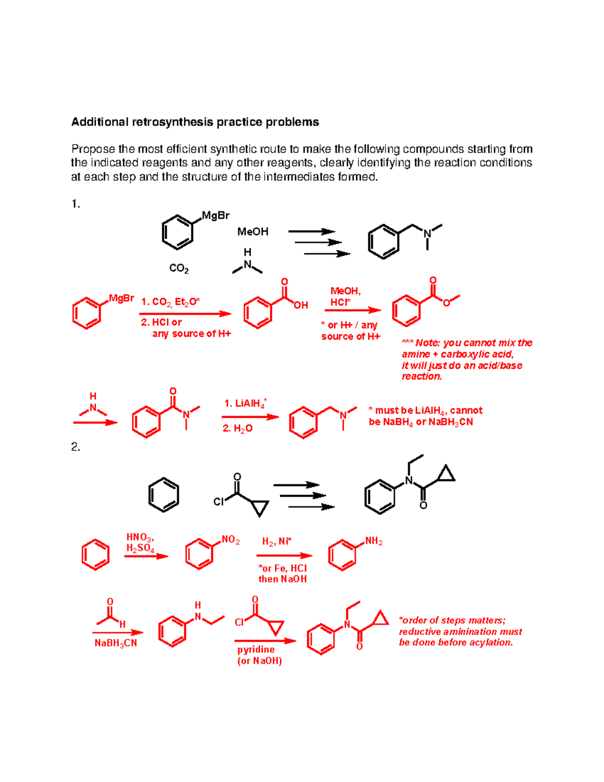 Retrosynthesis practice problems final exam answer key - Additional ...