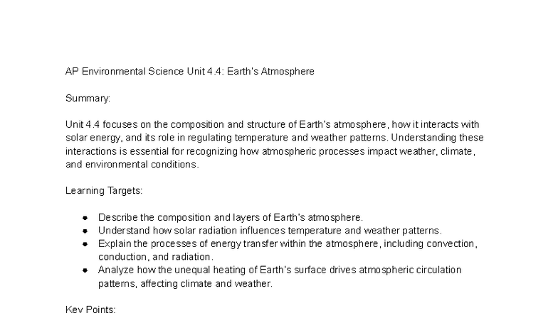 AP Environmental Science Unit 4: Earth's Atmosphere Study Notes - Studocu