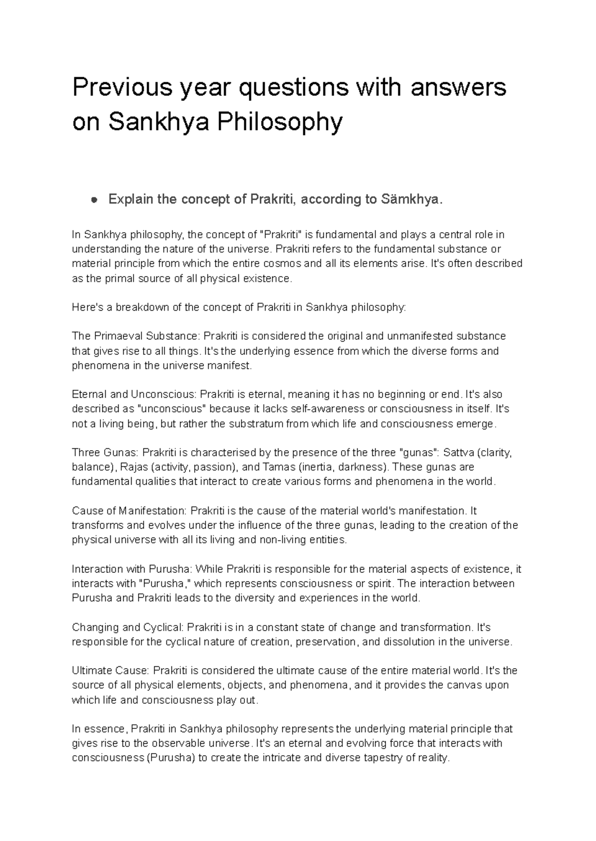Previous Year Qs & Ans on Sankhya Philosophy: Key Concepts Explained ...