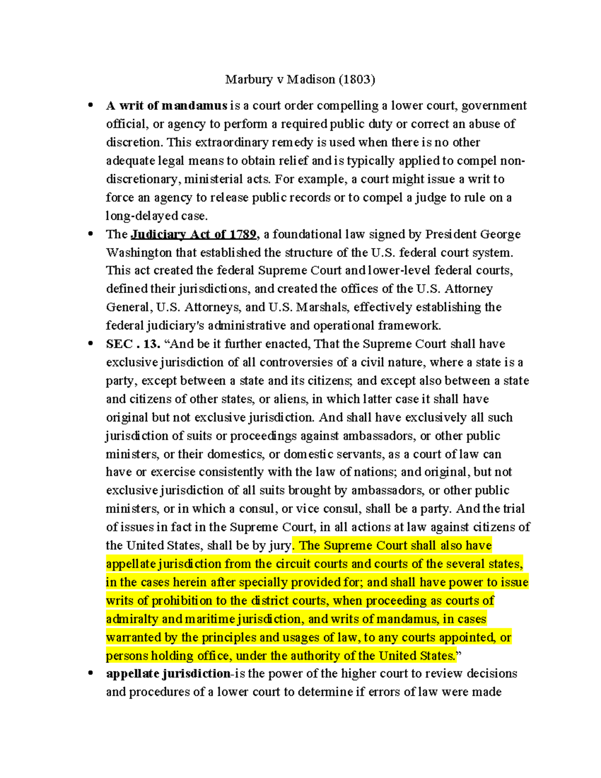 Marbury v. Madison (1803) - Judicial Review Explained - Studocu