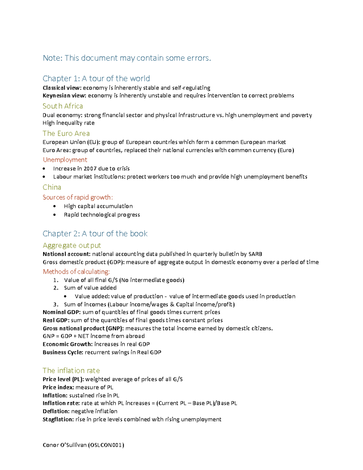 ECO2004 S Comprehensive Summary of Economic Theories and Models - Studocu
