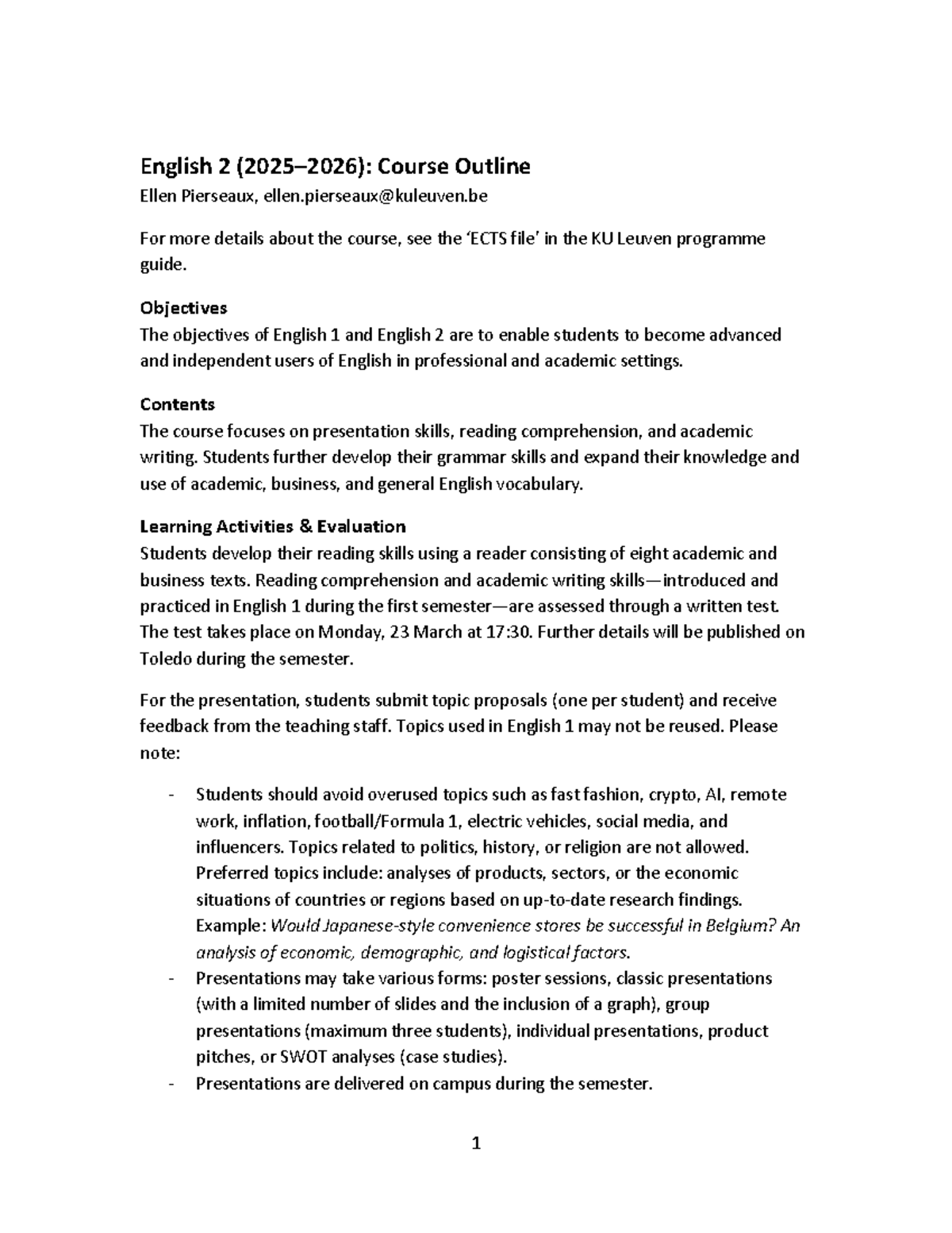 English 2 Course Outline: Objectives, Activities & Evaluation - Studocu