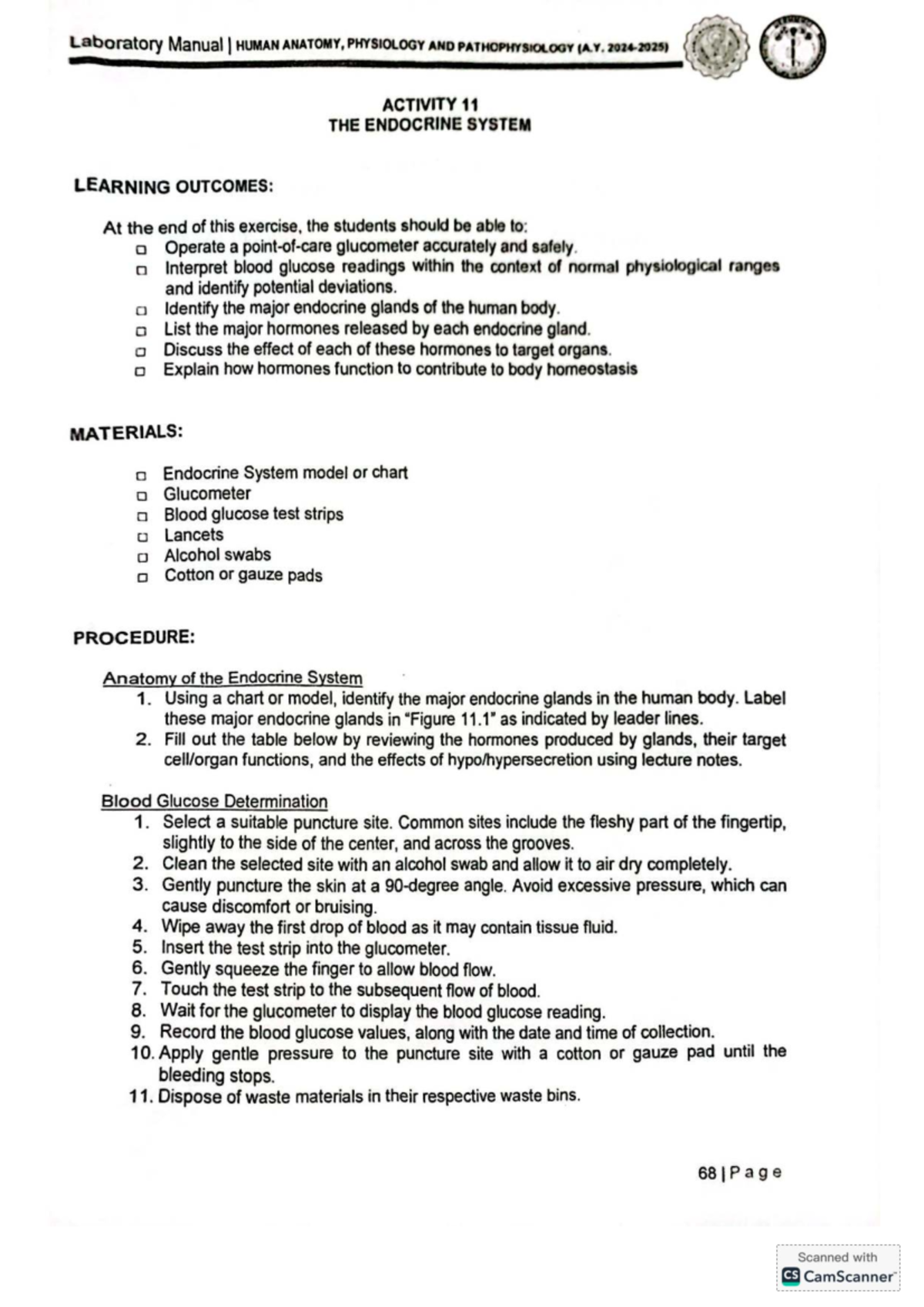 Laboratory Manual I: Endocrine System (HUMAN ANATOMY, PHYSIOLOGY ...