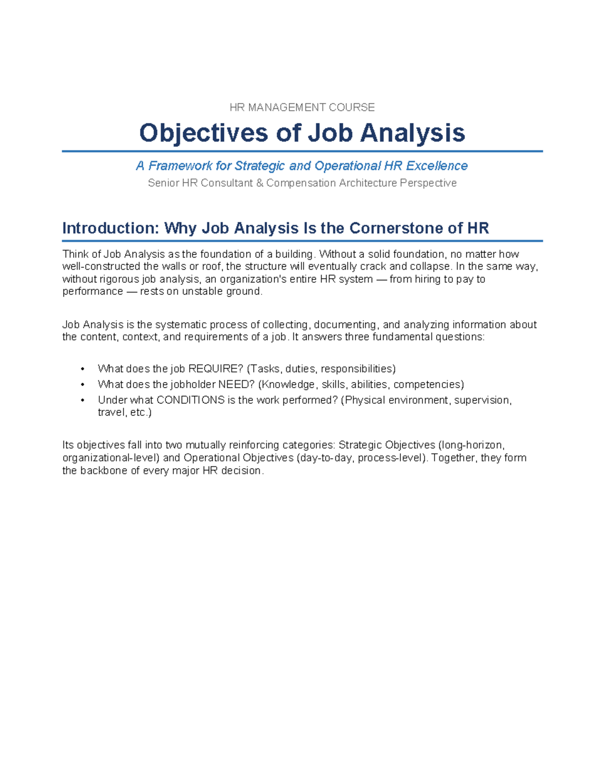 HRM 101: Job Analysis Objectives for Strategic & Operational Excellence ...