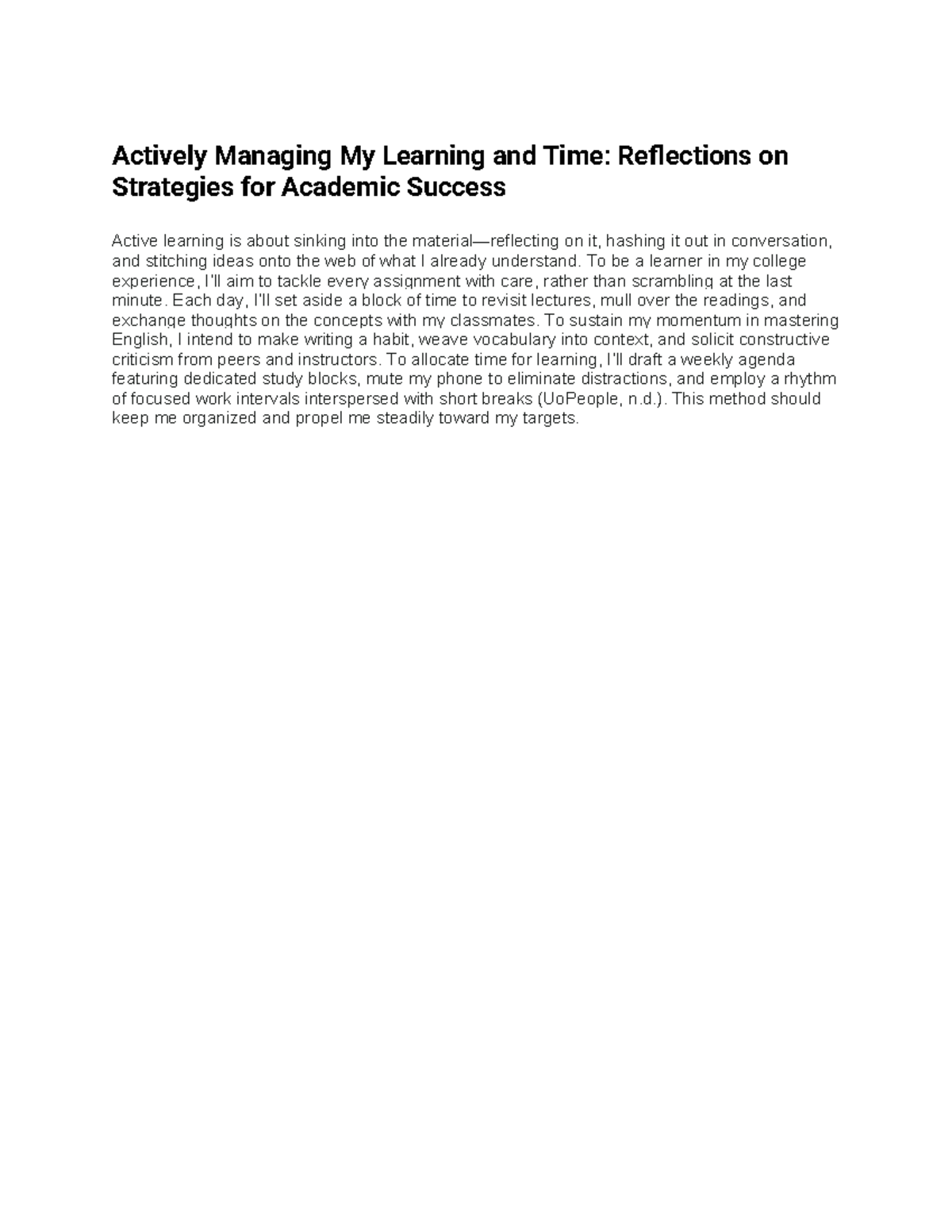 Unit 7 Learning Journal: Strategies for Academic Success - Studocu