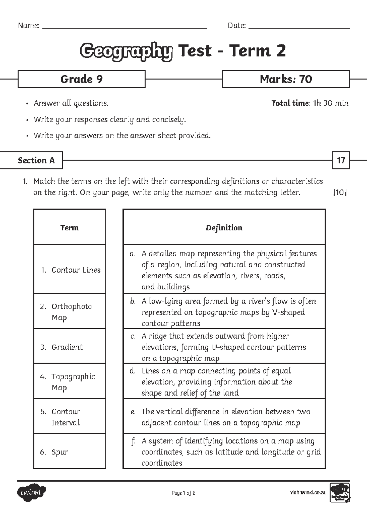 Grade 9 Geography Test Term 2: Key Concepts and Analysis - Studocu