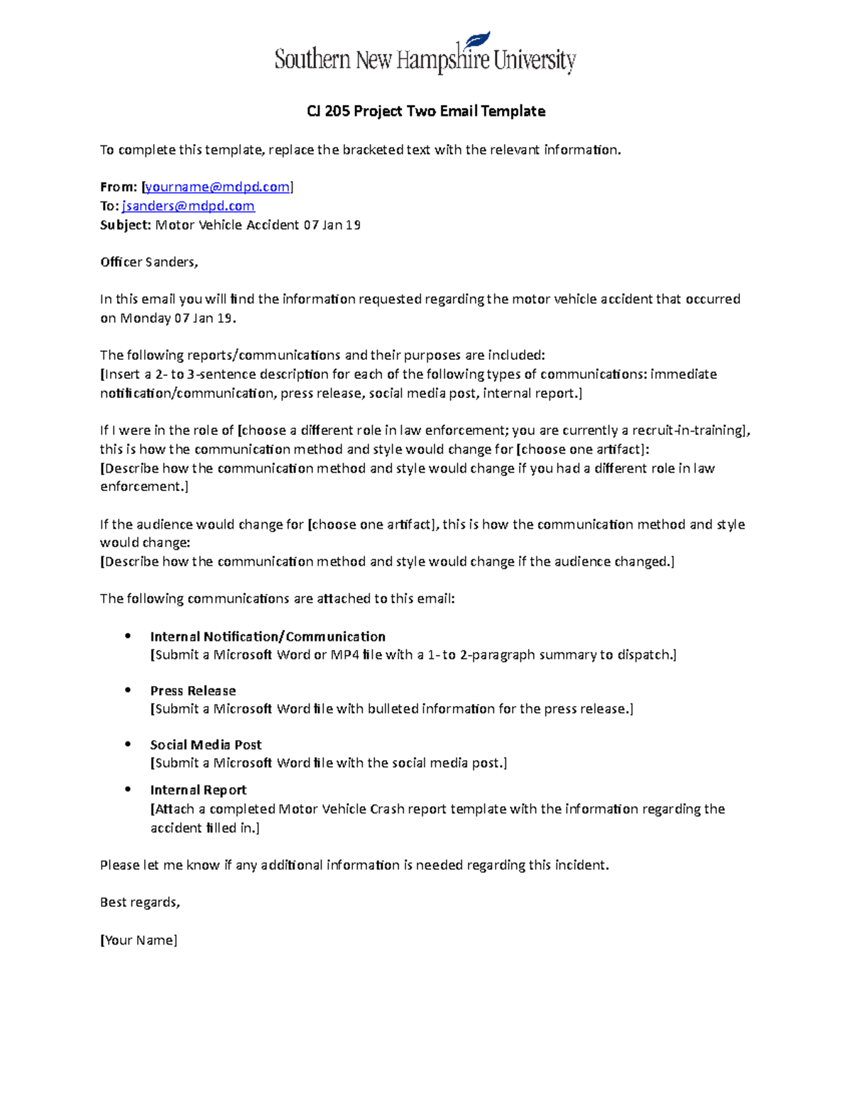 CJ 205 Project Two Email Template Guide for Incident Reporting - Studocu