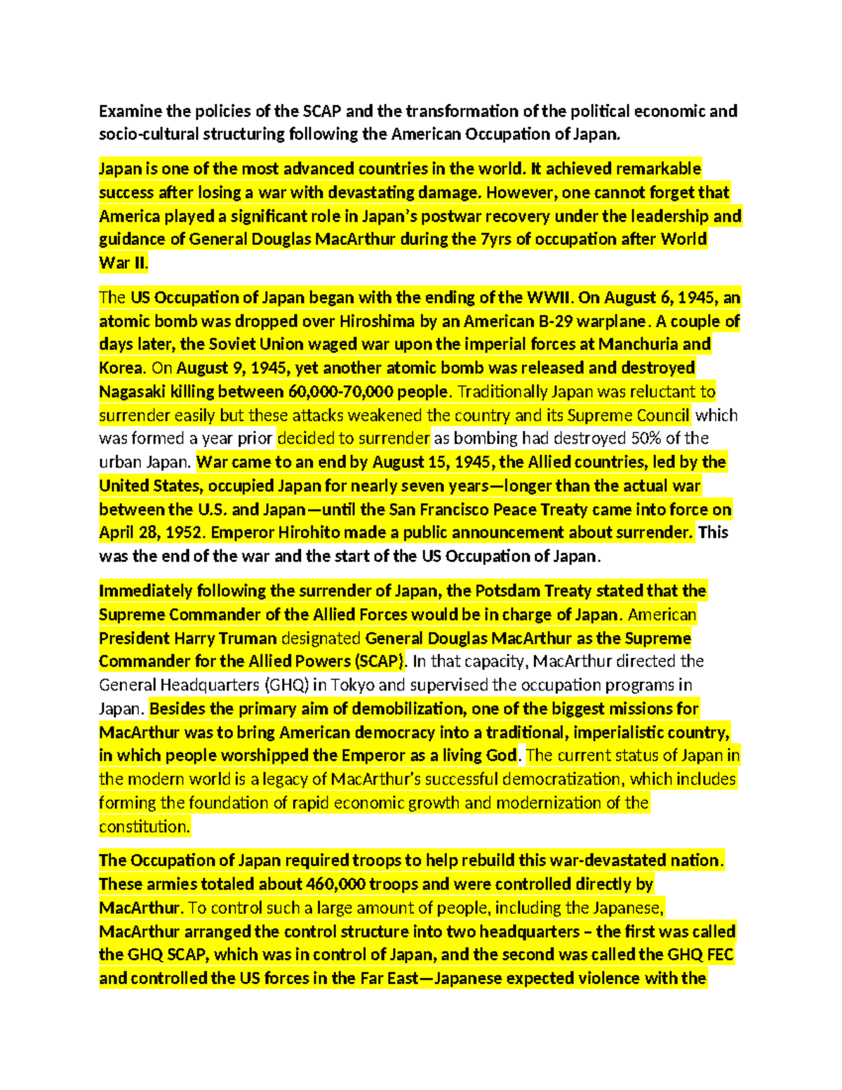 US Occupation of Japan: SCAP Policies and Postwar Transformation - Studocu