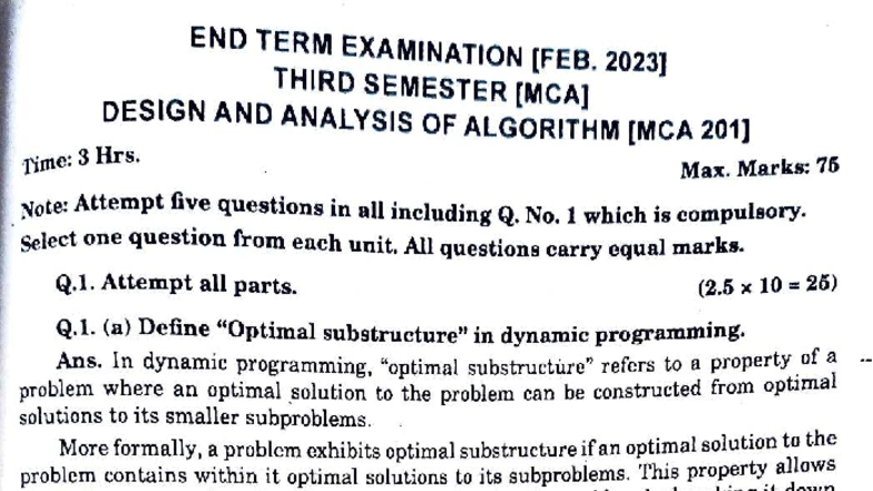DAA 3rd Sem. Final Exam Solve Paper 1 - PYQ on Design & Analysis of Algorithms - Studocu