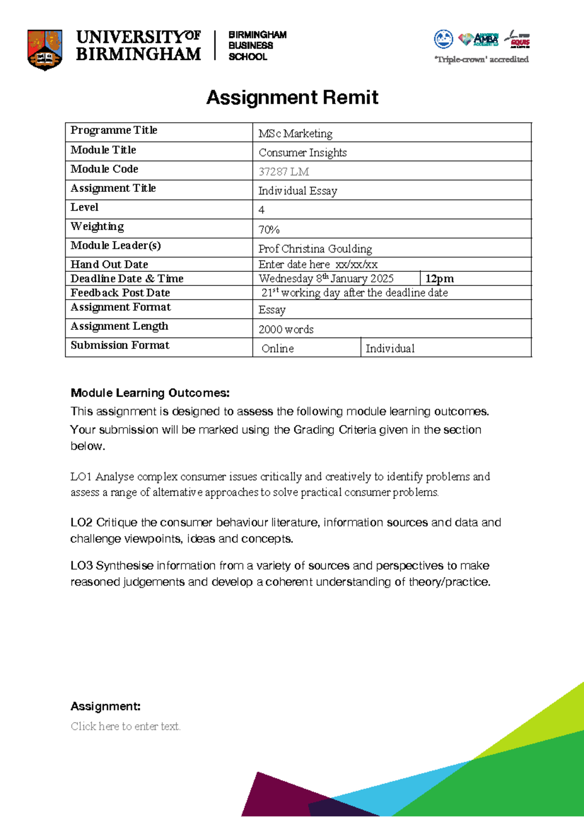 Individual Reflective Assignment - Assignment Remit Programme Title MSc ...