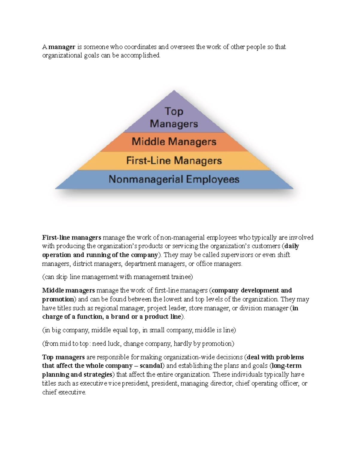 Chapter 1,2 principle of management - A manager is someone who ...