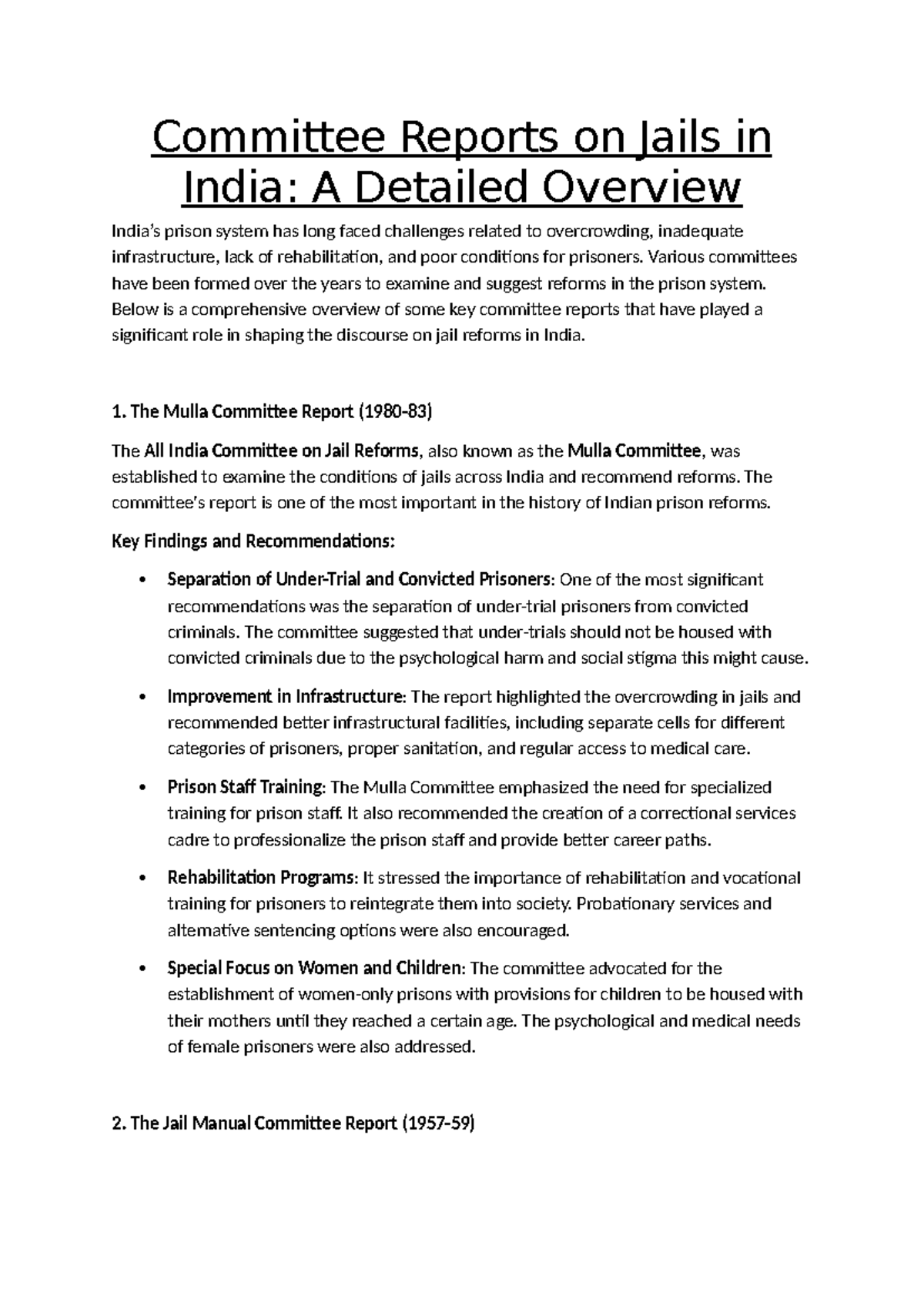 Committee Reports on Jails in India: Key Findings & Reforms Overview ...