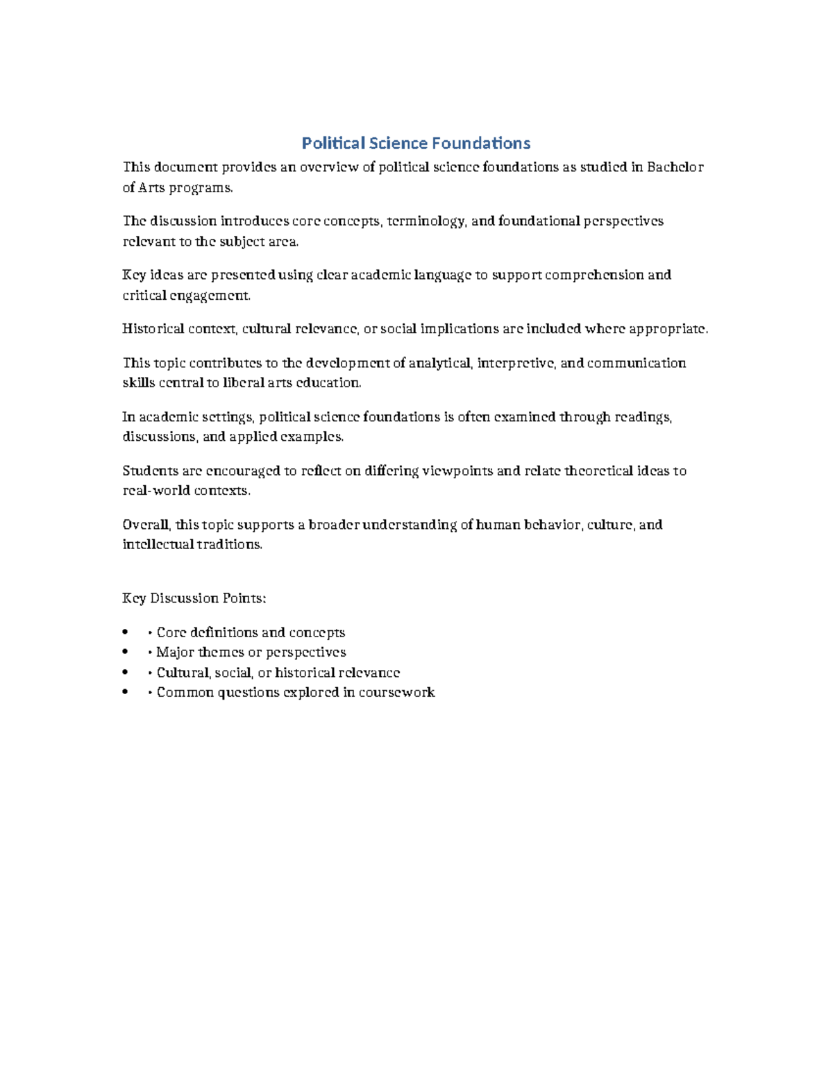 Political Science Foundations: Key Concepts and Perspectives - Studocu