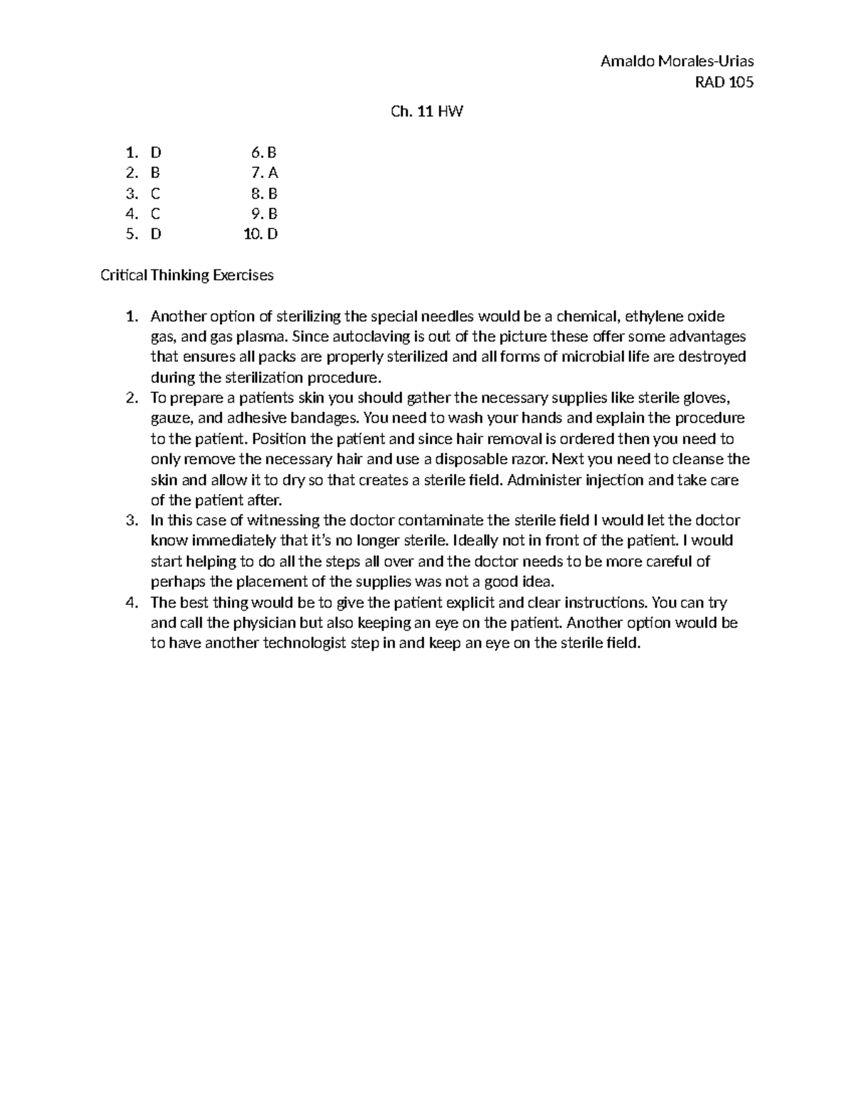Ch. 11 HW RAD 105 - Critical Thinking Exercises and Solutions - Studocu