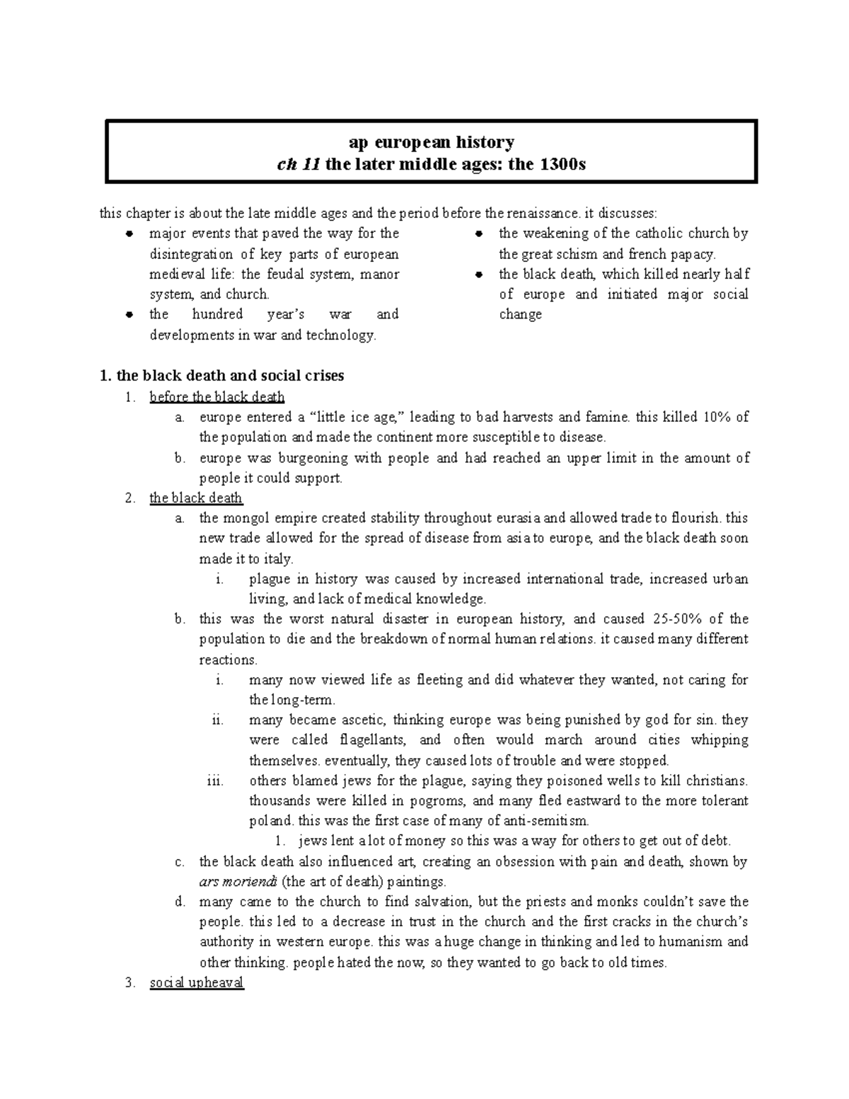 Ch 11. The Later Middle Ages: Crisis and Change in AP European History ...