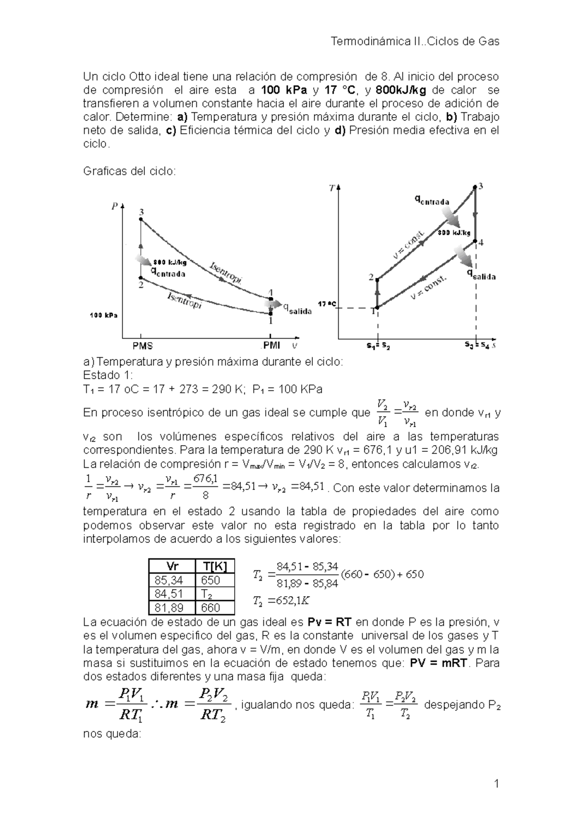 Cálculo del Ciclo Otto: Termodinámica II, Problemas Resueltos - Studocu