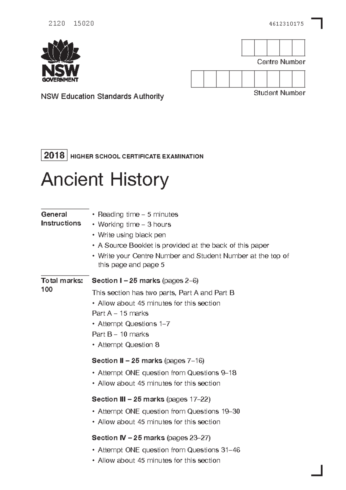 2018 HSC Ancient History Exam Paper - Comprehensive Guide - Studocu