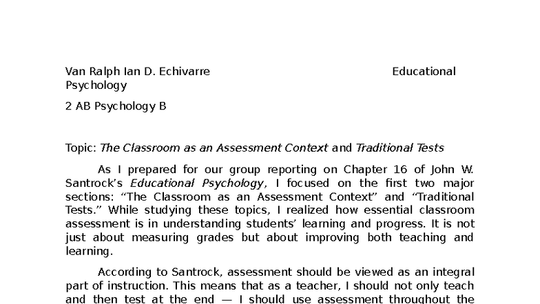 G16 Psychology: Classroom Assessment & Grading Insights - Studocu