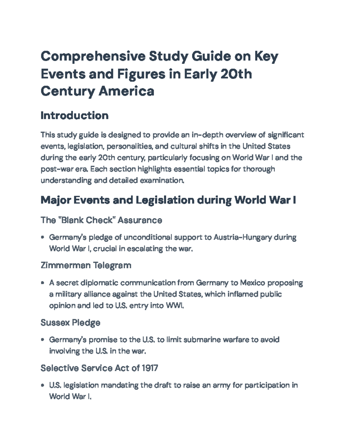 Comprehensive Study Guide: Key Events & Figures in Early 20th Century ...