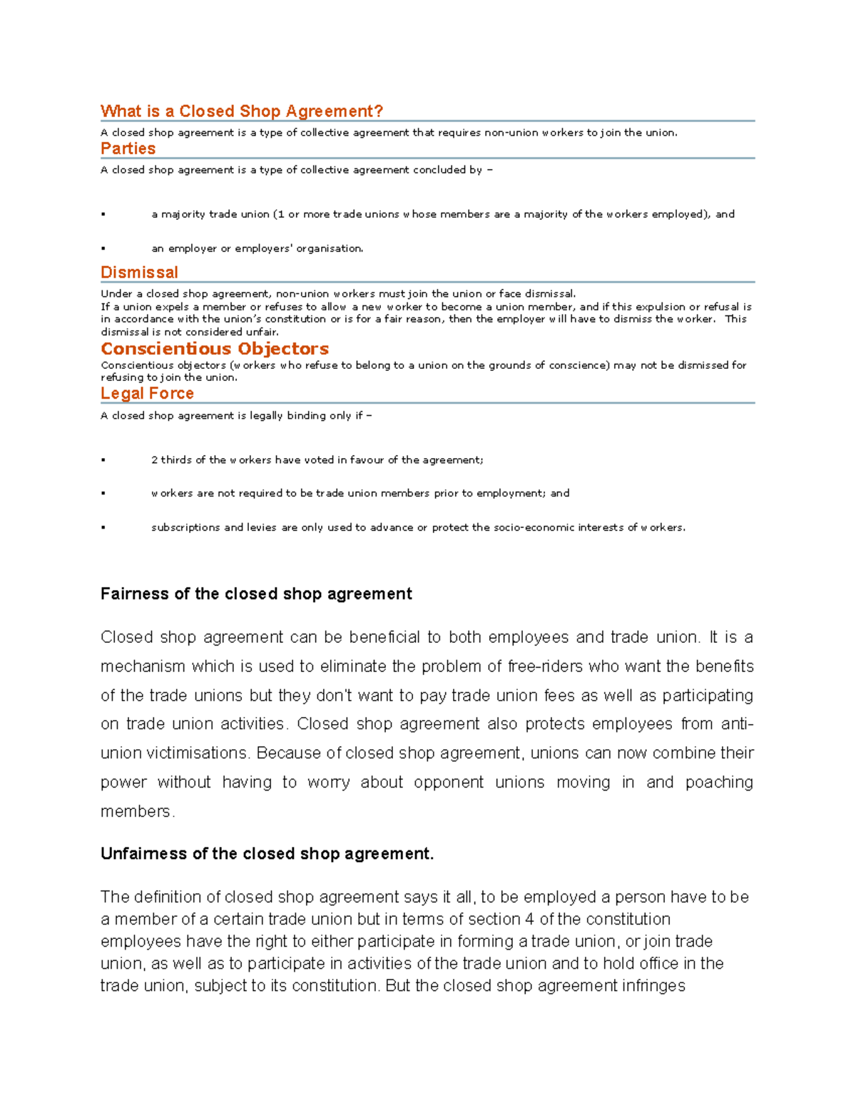 Understanding Closed Shop Agreements: Definition and Implications - Studocu