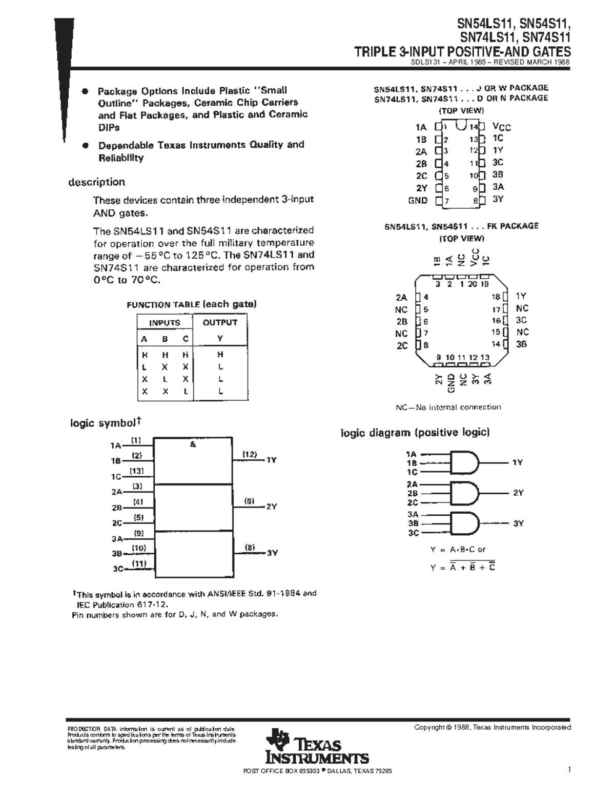 74LS11 - practica - SN54LS11, SN54S11, SN74LS11, SN74S TRIPLE 3-INPUT ...