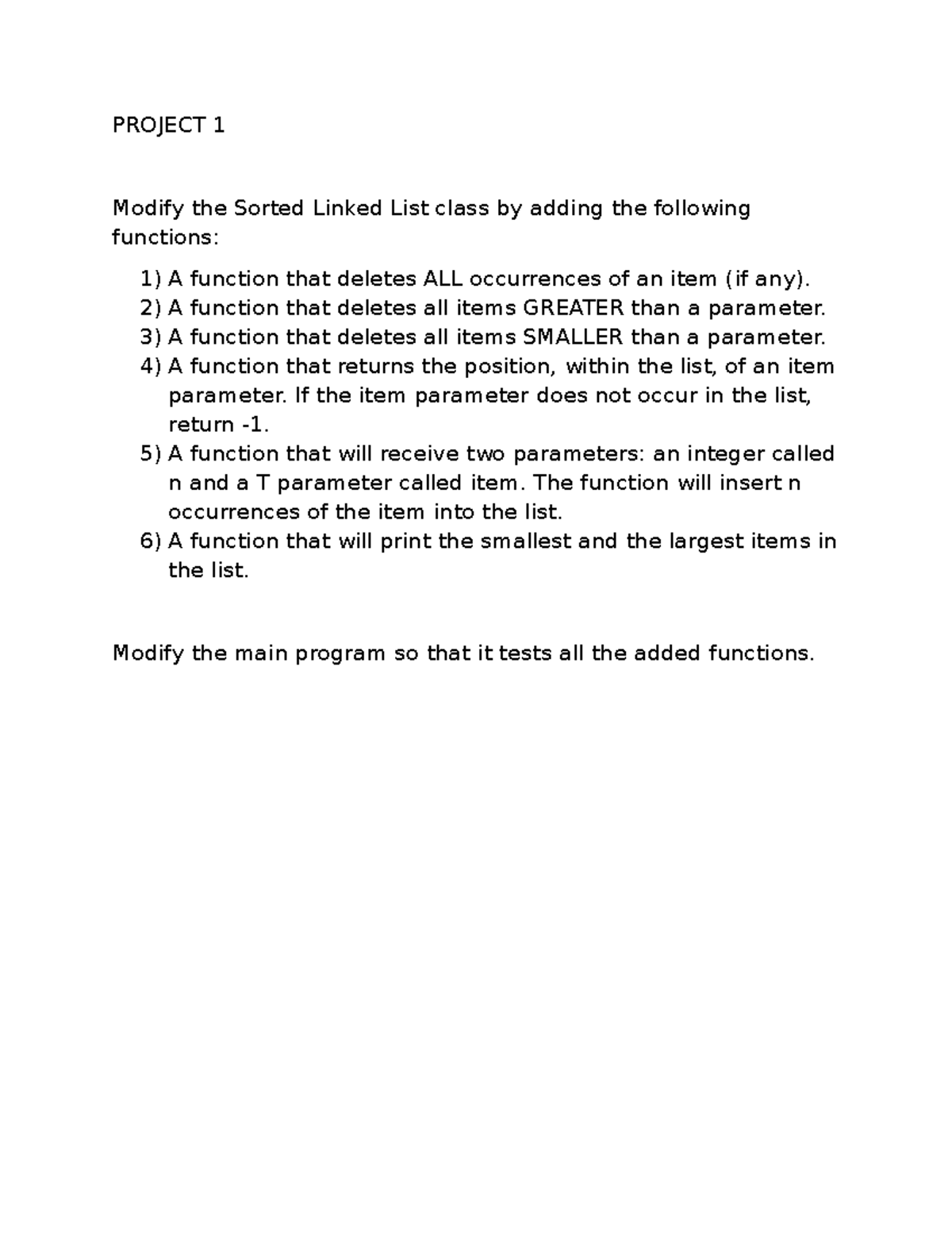 Data Structures Project 1: Modifying Sorted Linked List Class Functions ...