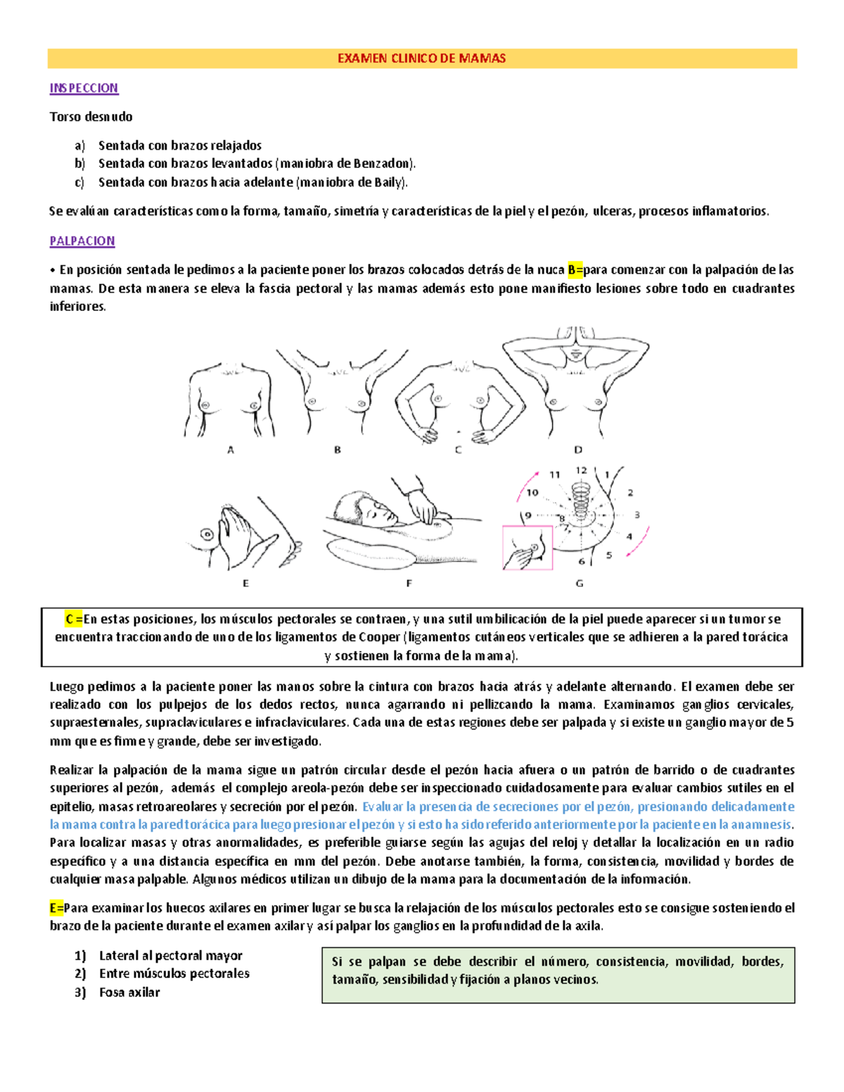 Examen Clínico de Mamas: Procedimientos de Inspección y Palpación - Studocu