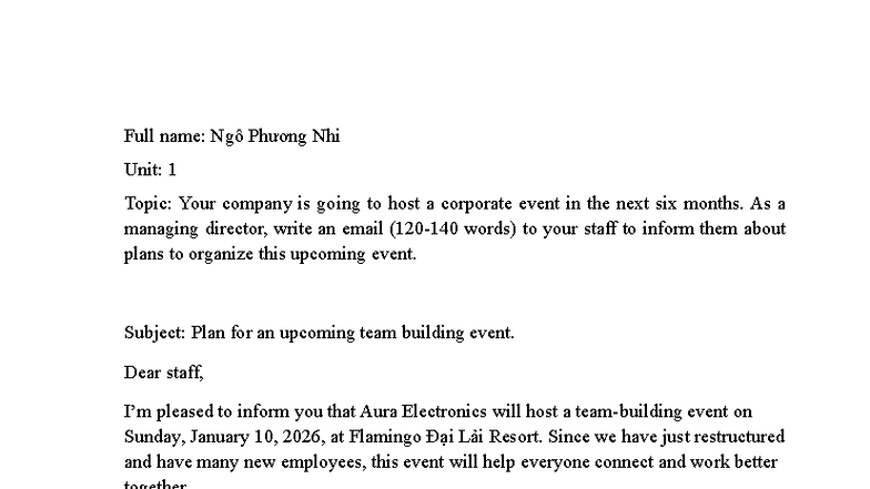 Writing Unit 1 - Corporate Event Planning Email - Studocu