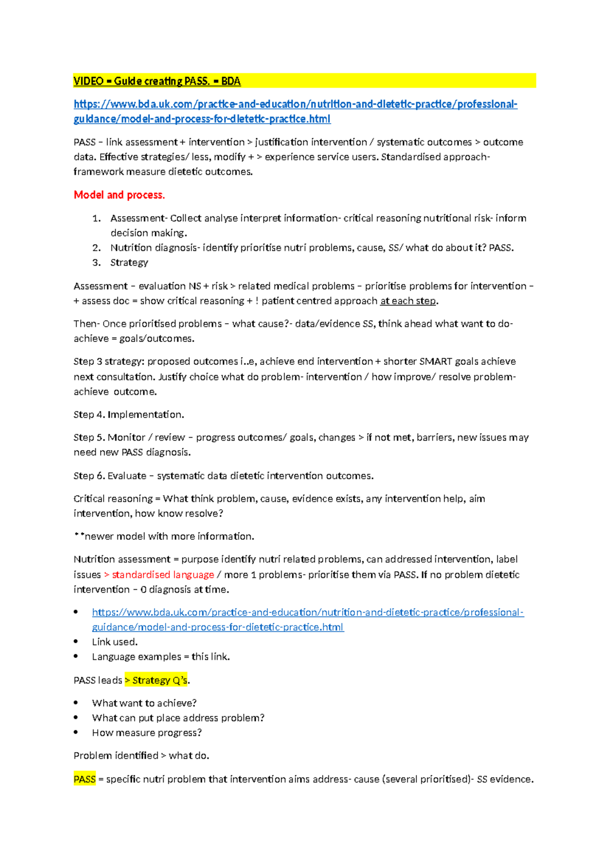 PASS BDA Guide: Effective Strategies for Nutrition Diagnosis ...