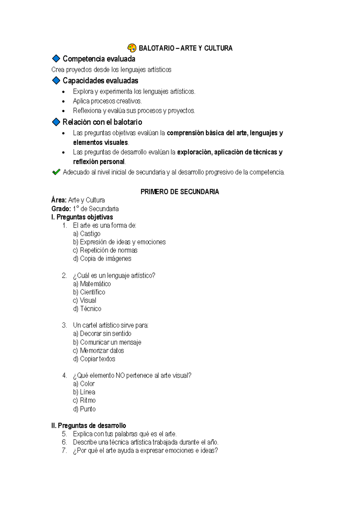 Recuperación 1RO ARTE Y CULTURA: Evaluación de Proyectos Artísticos ...