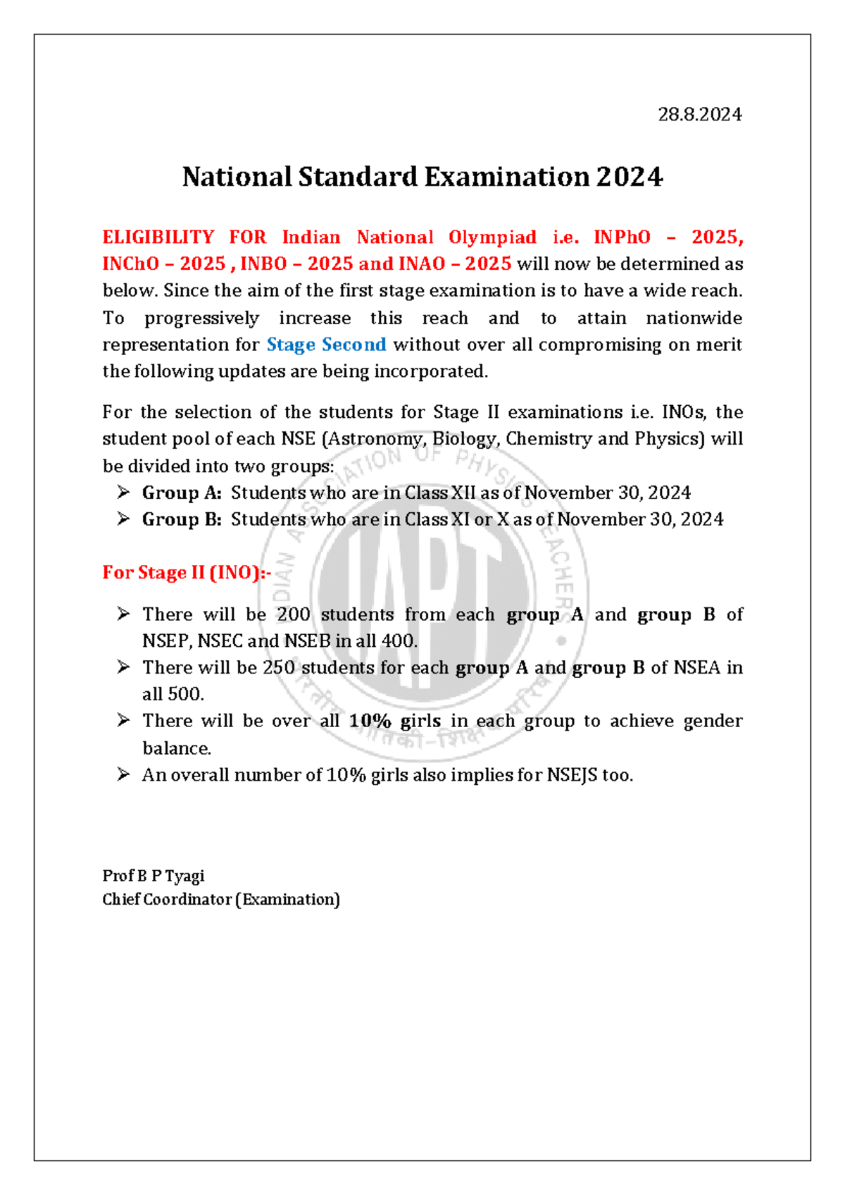 Updates for INO - Nice - 28. National Standard Examination 2024 ...