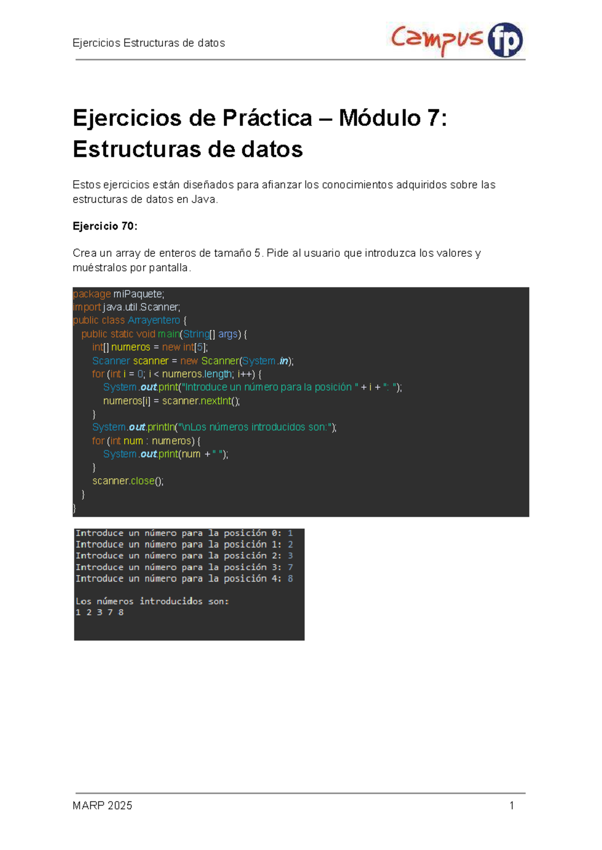 JAVA - Ejercicios de Práctica Módulo 7: Estructuras de Datos - Studocu