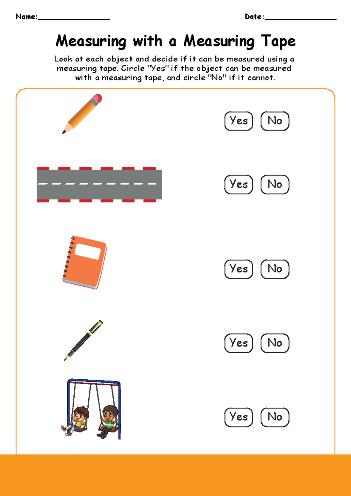 Measuring Objects with a Measuring Tape - 2nd Grade Worksheet - Name ...