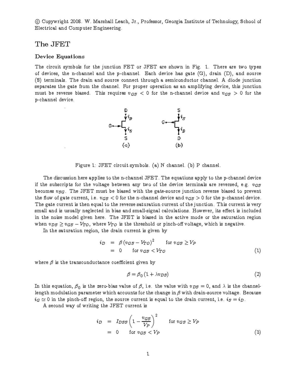 JFET Pi and T Models - Lecture Notes ECE 200 - Studocu