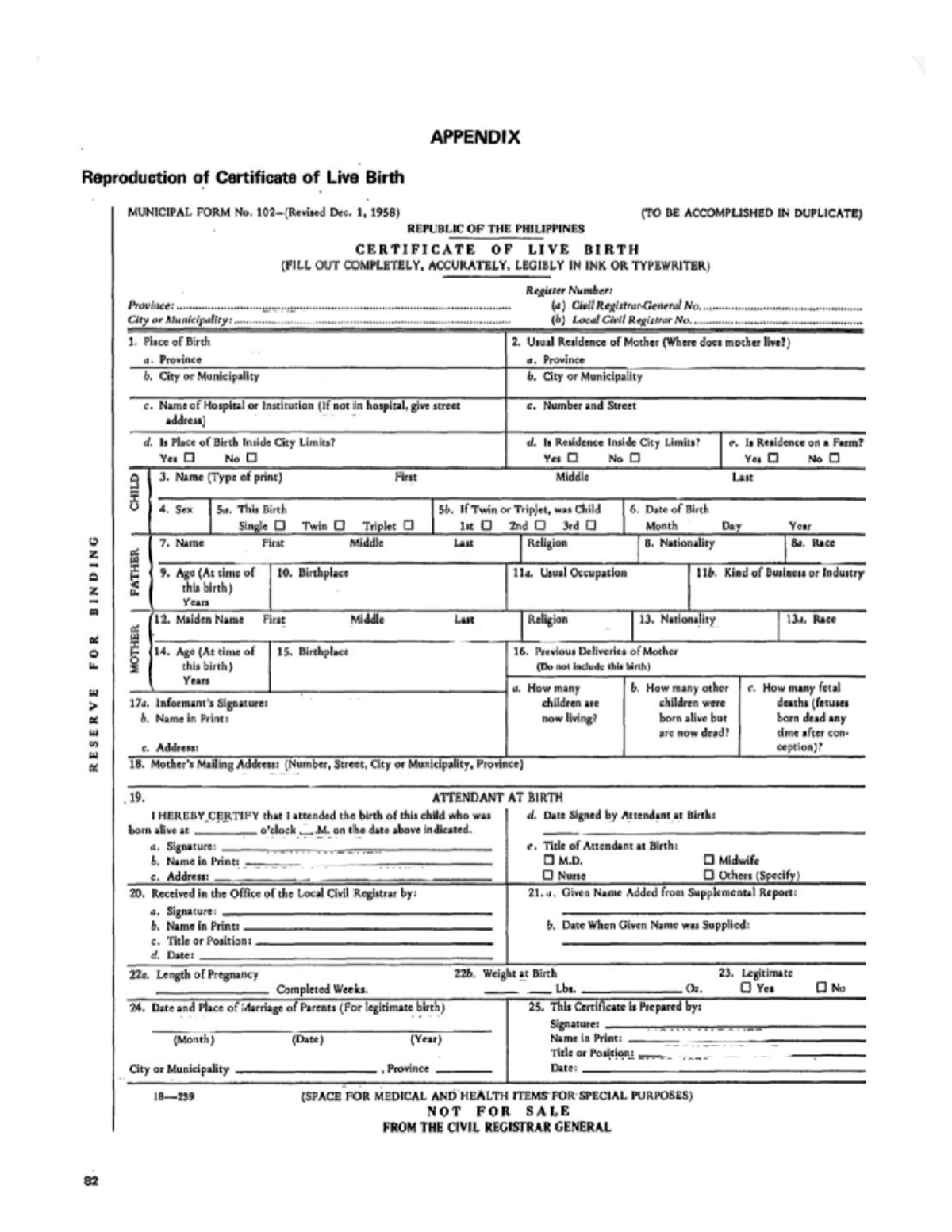Revised PSA Municipal Birth Certificate Form - Updated Dec. 1, 1958 ...