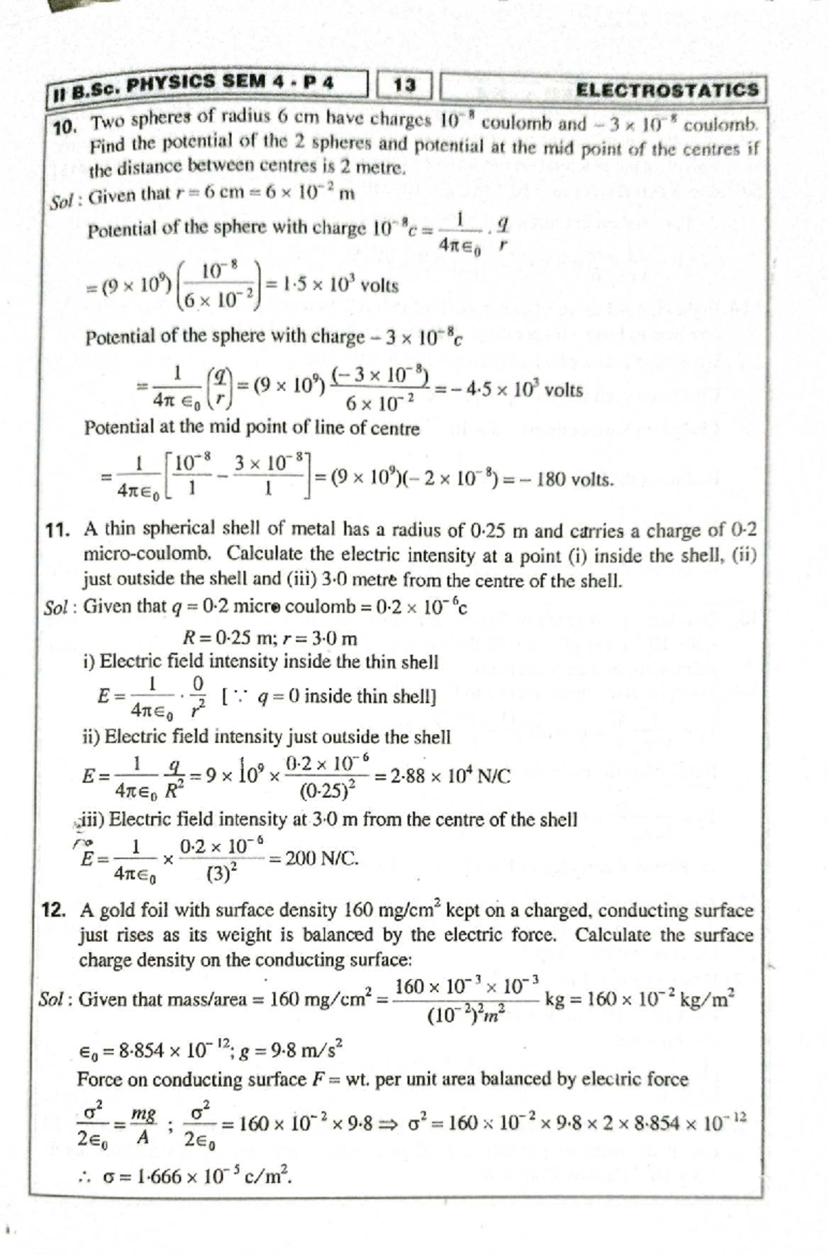 B.Sc. PHYSICS SEM 13: Electrostatics Problem Solutions - Studocu