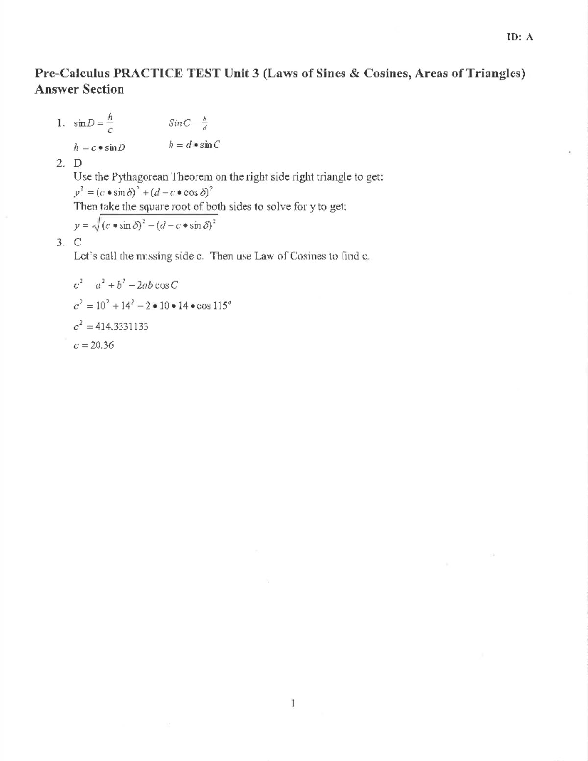 Unit 3 Practice TEST Answers 2021 - ID: A PRACTICE TEST Unit 3 (Laws of ...