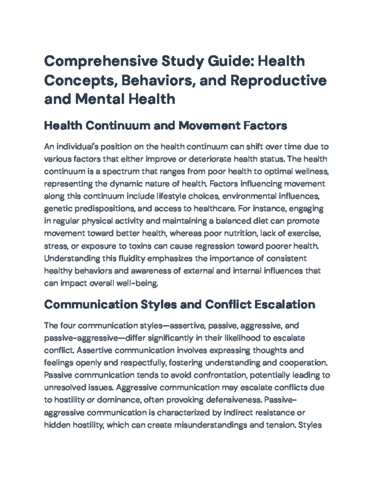 Comprehensive Study Guide: Health Concepts & Mental Wellness (HSC 101 ...