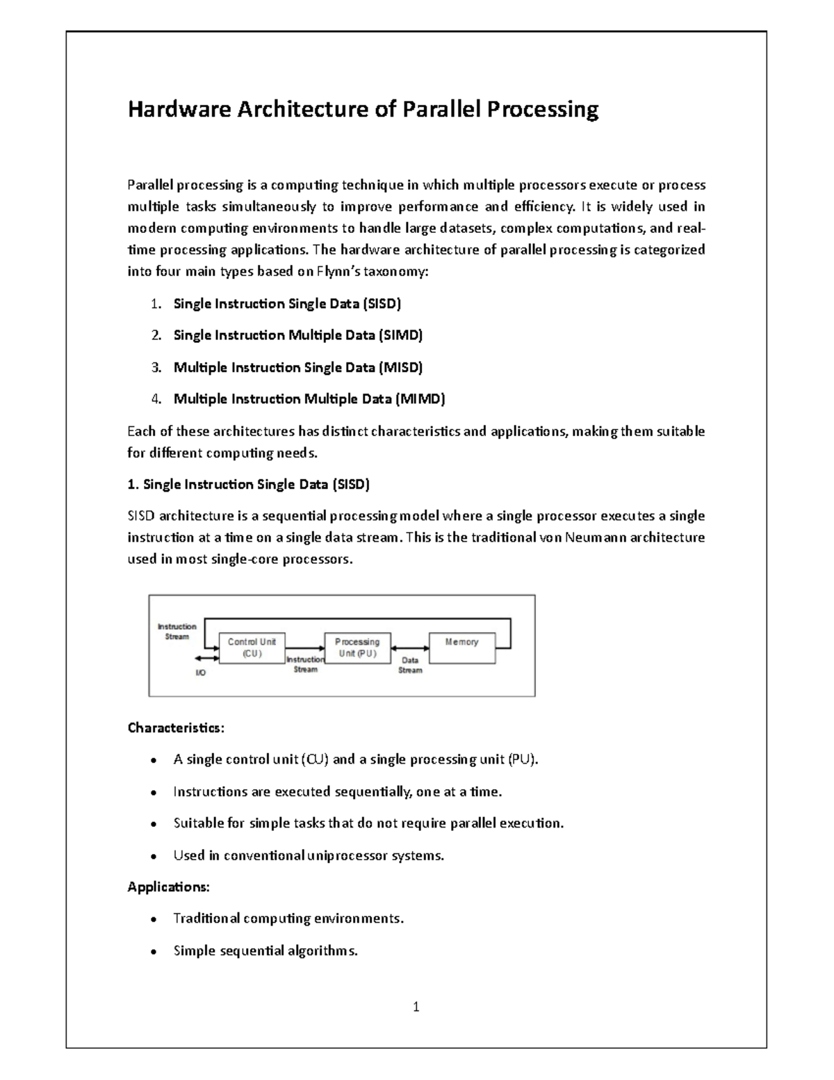 Parallel Processing: Flynn's Classification and Hardware Architectures ...