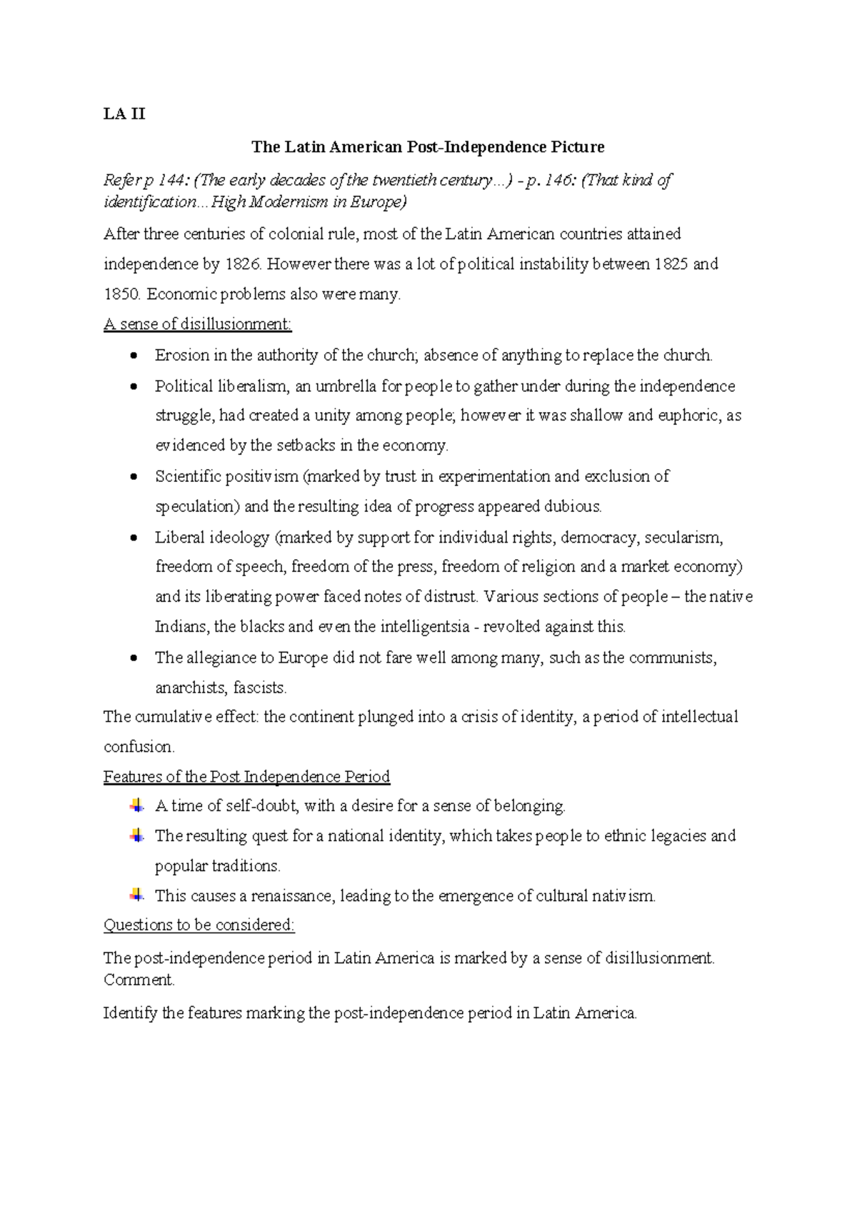 LA II - Activities on Latin America's Post-Independence Identity Crisis ...