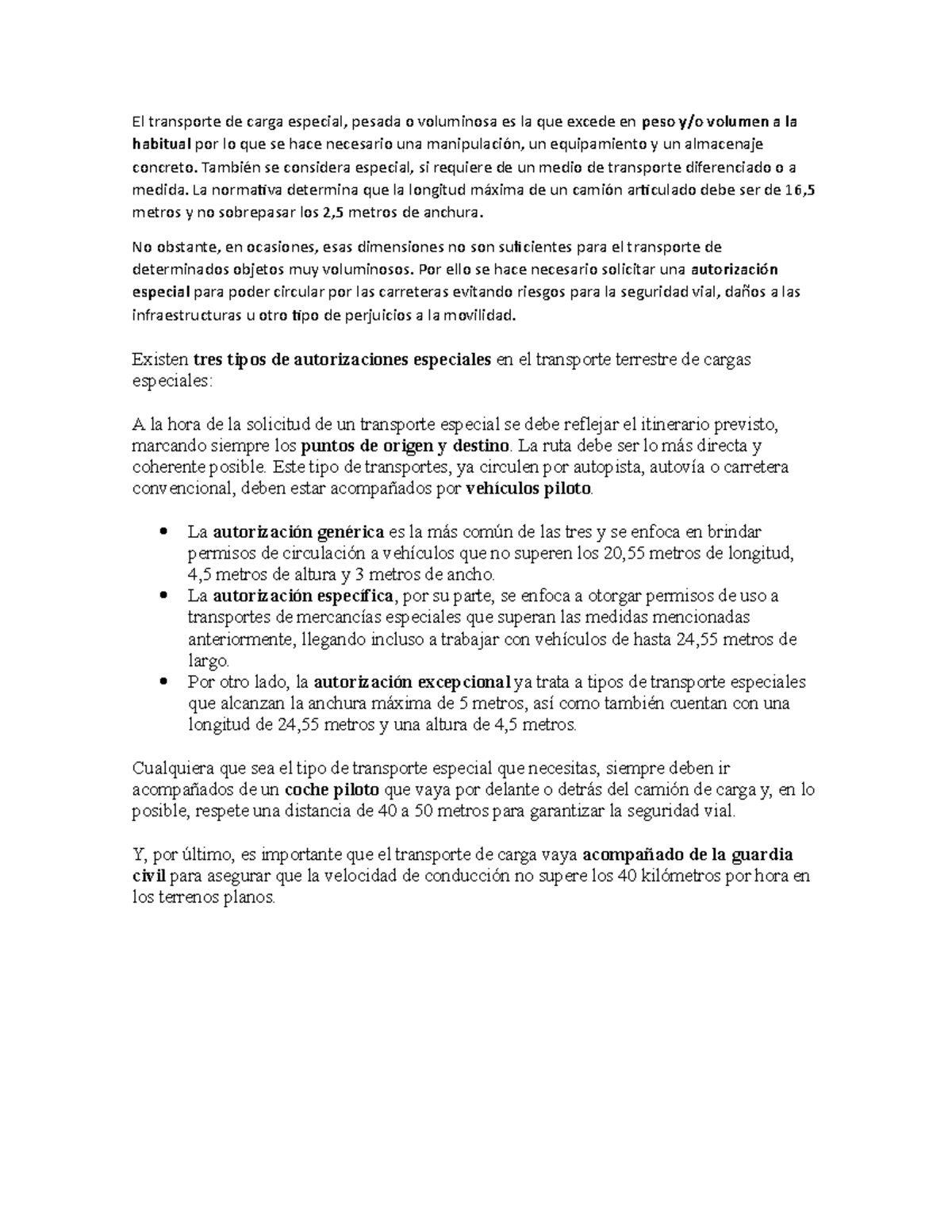 El Transporte de Cargas Especiales Voluminosas: Autorizaciones y ...