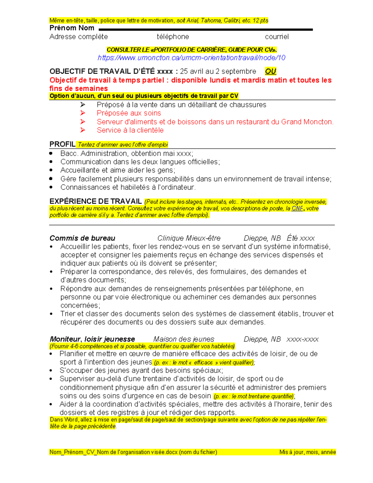 CV Chronologique pour Emploi à Temps Partiel - Bacc. Administration ...