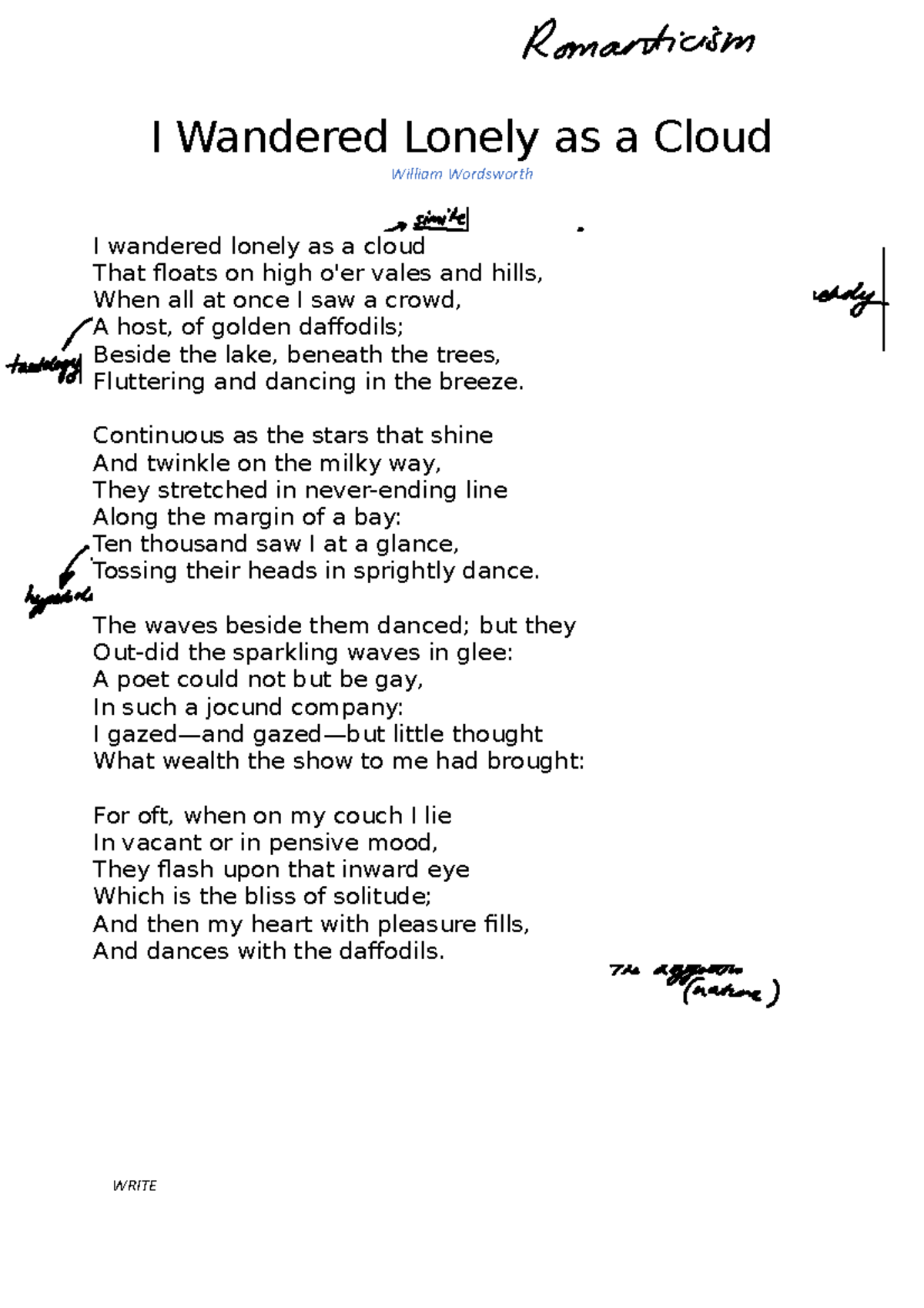 I Wandered Lonely as a Cloud - I Wandered Lonely as a Cloud William ...