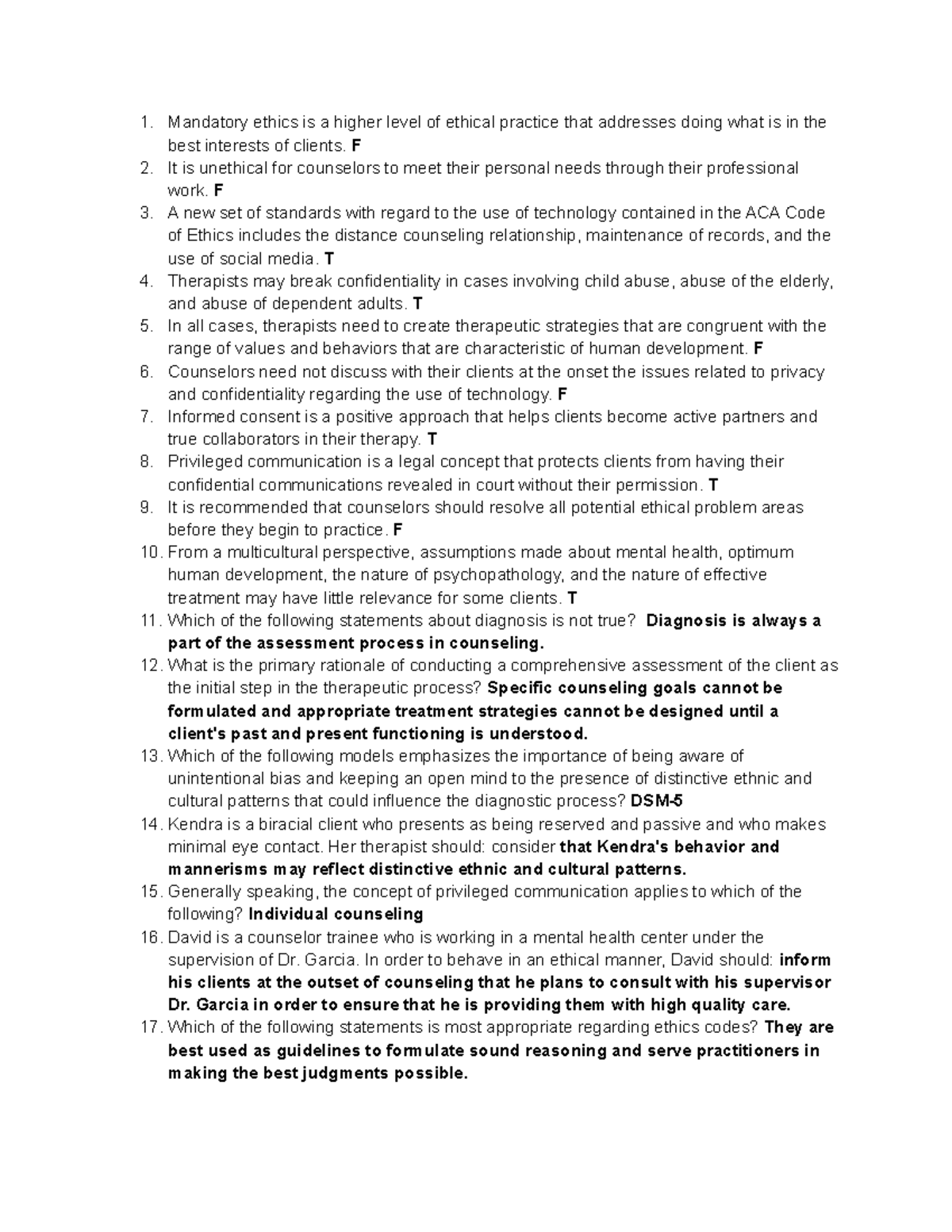 Chapter 3 Quiz: Ethics in Counseling Practices and Standards - Studocu