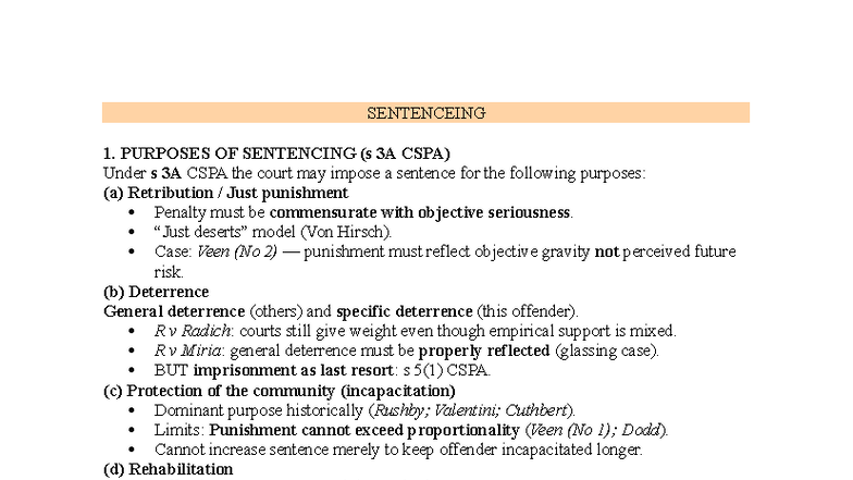 SENTENCING NOTES FOR CRIMINAL LAW (CSPA) - KEY PRINCIPLES & FACTORS ...