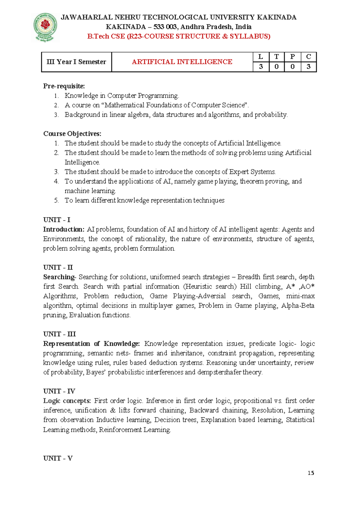 R23 B.Tech CSE 3rd Year AI Course Structure & Syllabus - Studocu