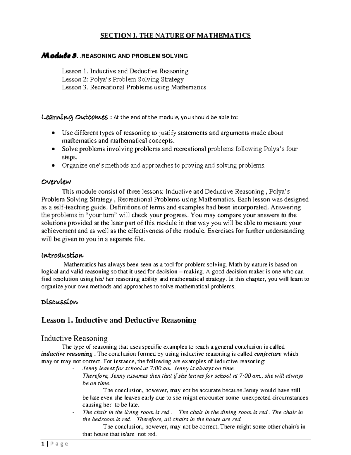 MMW - Module 3 - Lecture in mmw - SECTION I. THE NATURE OF MATHEMATICS ...