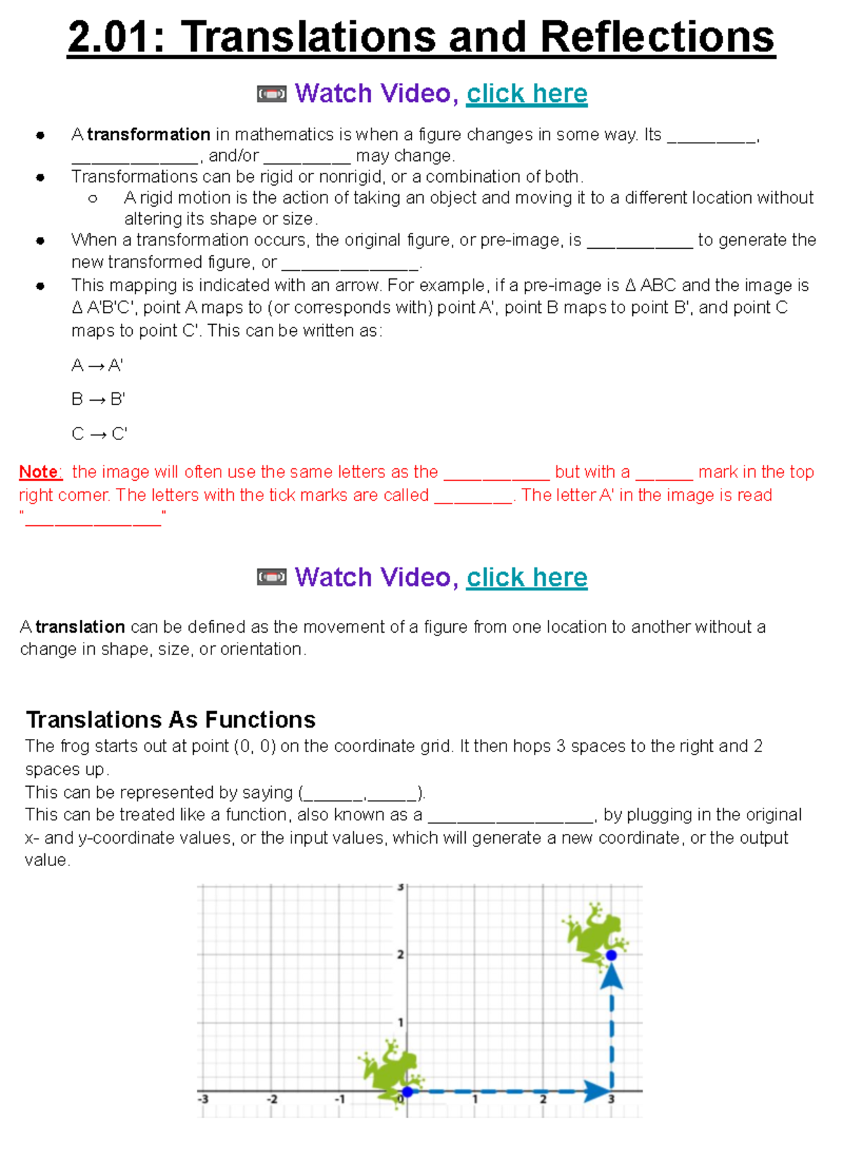V22 2 - guide - 2: Translations and Reflections A transformation in ...